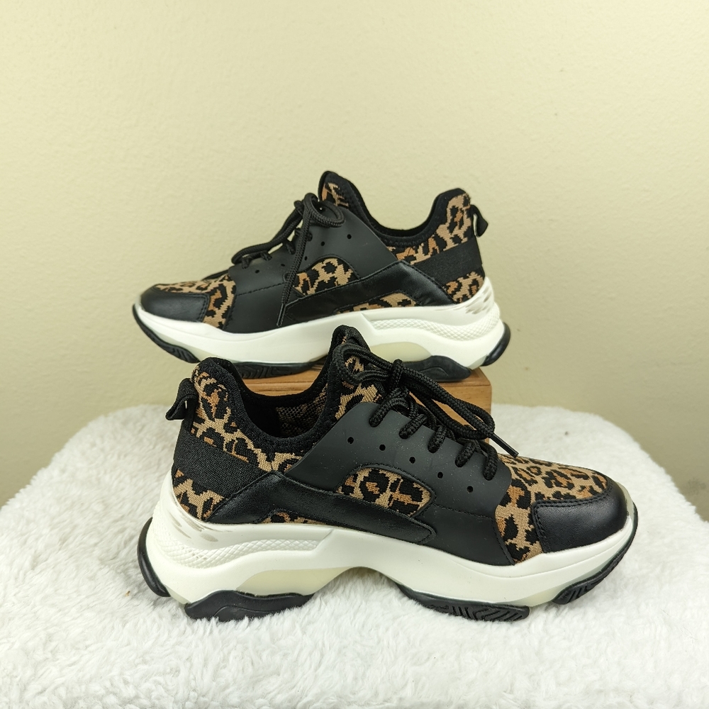 Steve Madden Leopard Print Fabric Chunky Tennis Shoes… - Gem